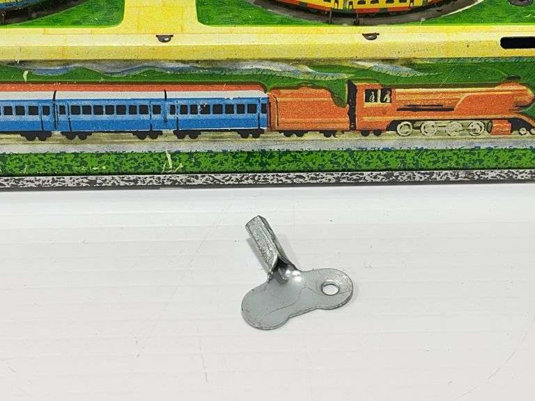 1960s Soviet Russian wind-up tin toy dual train set, 8"W, excellent ...