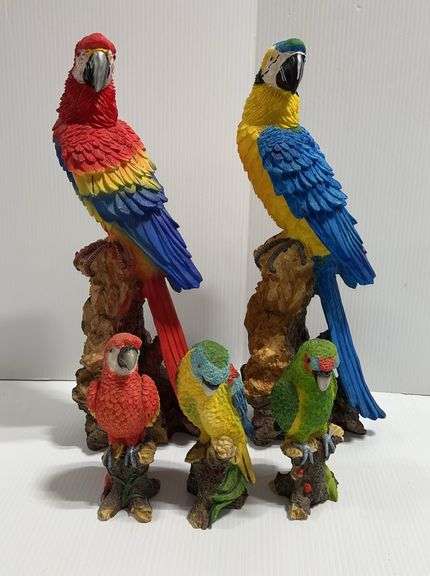 (2) Large parrots, rein, 16"H; (3) Small parrots, resin, 7"H - Albrecht ...