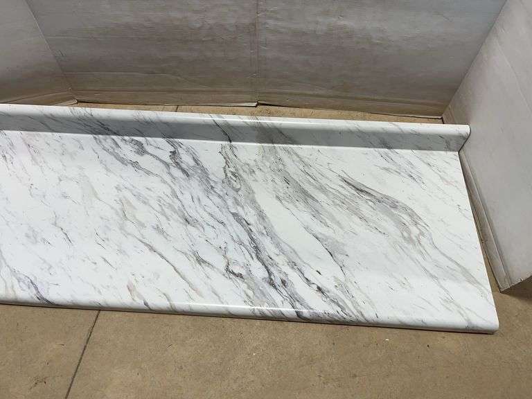 Countertop, rolled nose and backsplash, Calcutta marble formica with ...