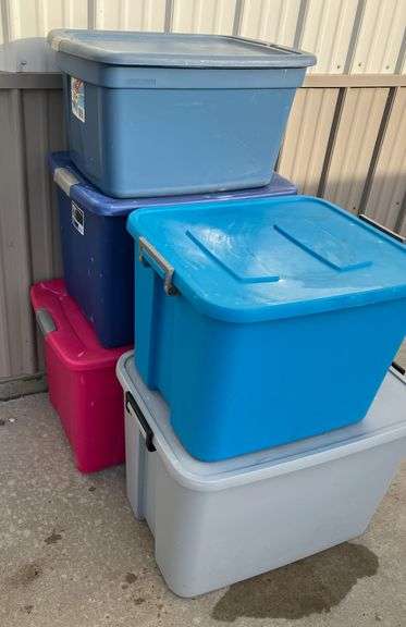 (5) Totes with locking lids, 15 to 35-gallon, cleaned, good - Albrecht ...