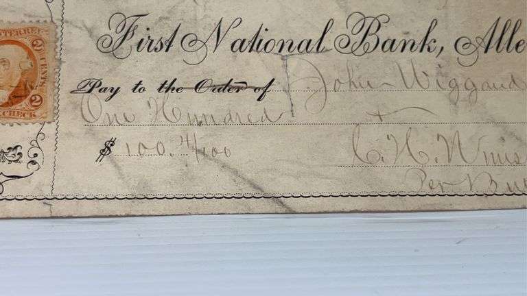 1865 "Genuine" Civil War era bank check, issued by First National Bank ...