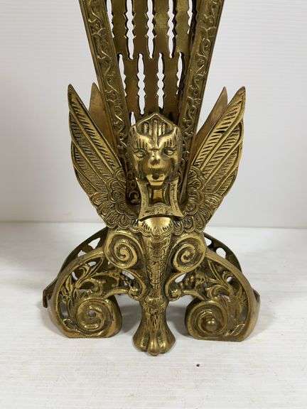 Antique Griffin brass peacock fireplace screen, 25"H, very nice and ...