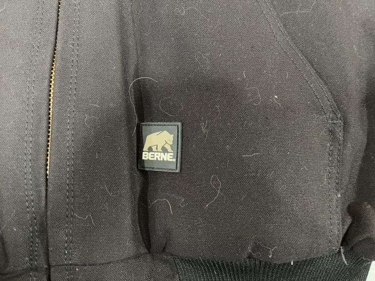 Black "Berne" brand work coat with hood, Sunbelt logo, size large, new ...