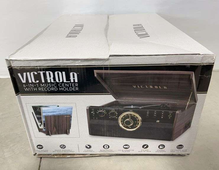 Victrola 6-in-1 music center with record holder, box- 22"L, NIB ...
