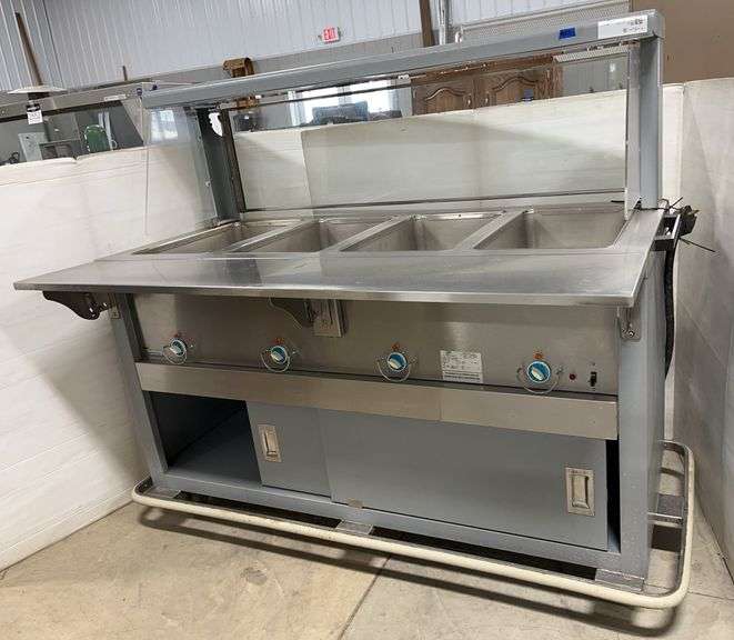 Duke hot food table with 4 wells and sneeze guard, under shelf ...