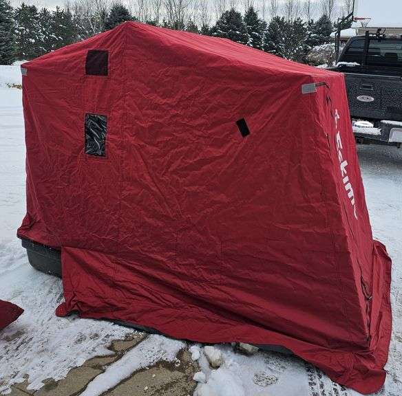 Eskimo Quick-flip 3 ice shanty, 67"W x 84"L, sled-36"W x 67"L, has ...