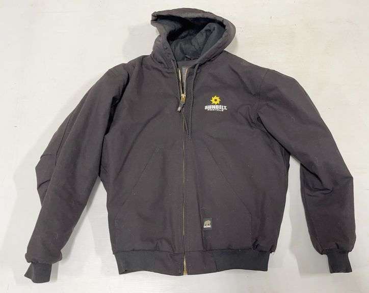 Black "Berne" brand work coat with hood, Sunbelt logo, size large, new ...