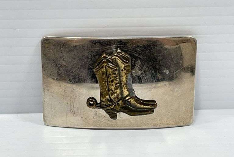 Older western belt buckle featuring a pair of gold tone cowboy boots ...