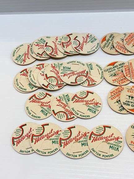 Over (40) Milk caps, very old, 1 1/2"Dia - Albrecht Auction Service
