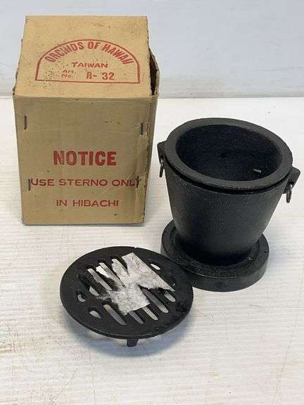 (2) Cast iron mini Hibachi grill tables, Orchids of Hawaii, R-32, grill ...