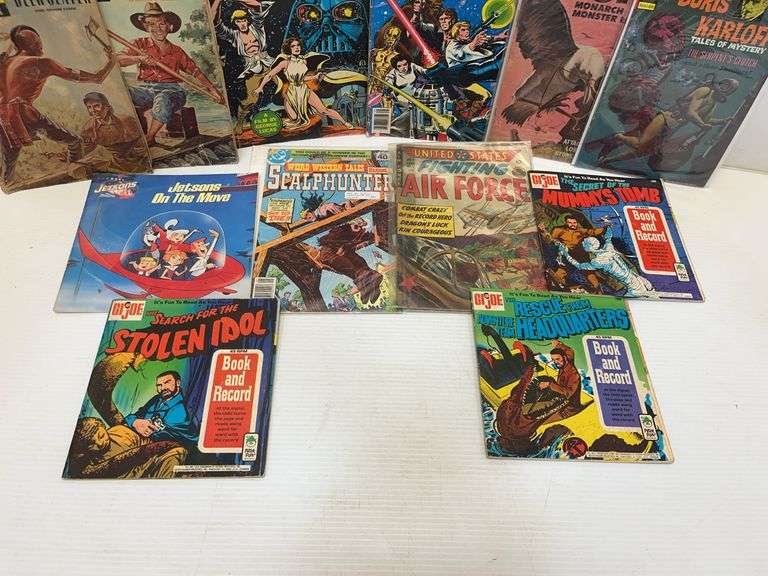 Various comic books and more, includes: (3) GI Joe books with 45 RPM ...