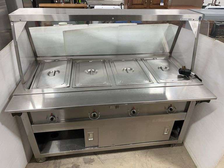 Duke hot food table with 4 wells and sneeze guard, under shelf ...