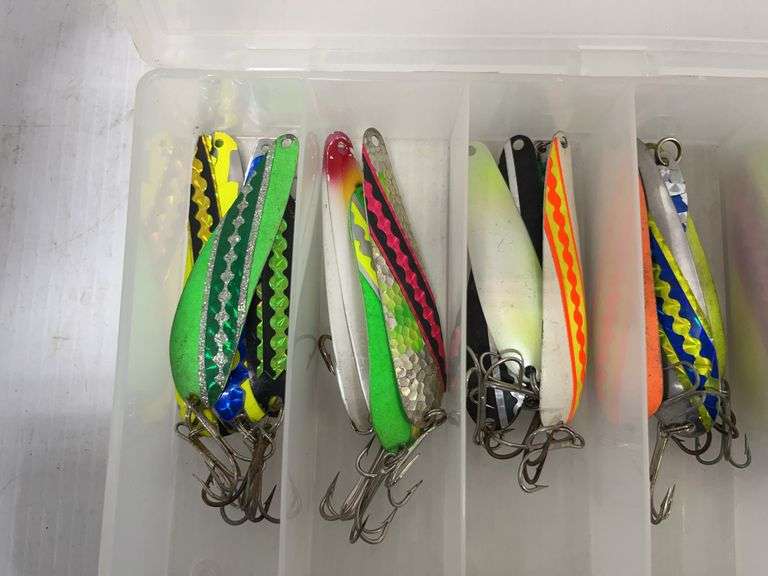 (24) Fishing spoons in tackle storage box, 11" x 6 1/2" - Albrecht ...