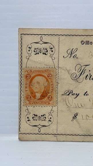 1865 "Genuine" Civil War era bank check, issued by First National Bank ...
