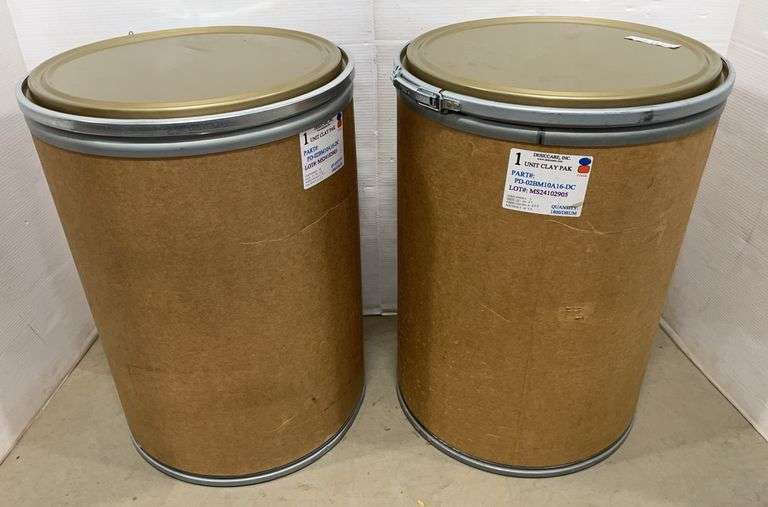 (2) Cardboard barrels with steel top and bottom, locking ring, lots of ...