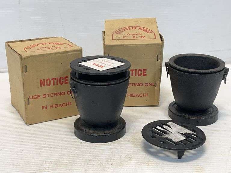 (2) Cast iron mini Hibachi grill tables, Orchids of Hawaii, R-32, grill ...
