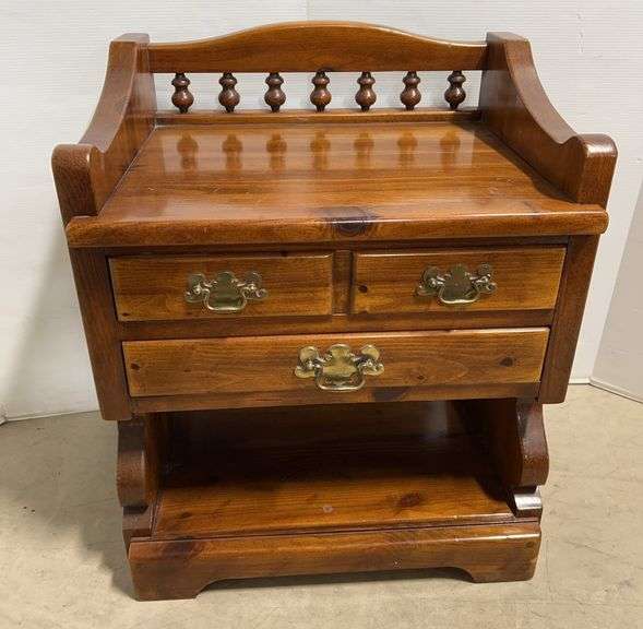 Link Taylor Mfg. colonial pine night stand, two drawer with open bottom ...