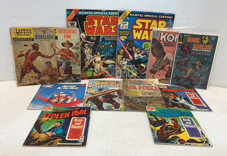Various comic books and more, includes: (3) GI Joe books with 45 RPM ...