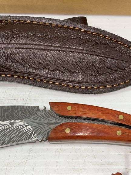 Kitchen survival knife, beautiful feather pattern balde, suitable for ...