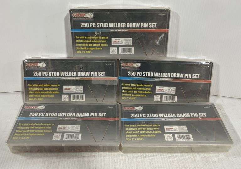 (5) 250-Piece stud welder draw pin set, 1,250 pieces total, new ...