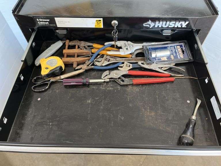 Husky 5-drawer tool cabinet with tools and keys, 27"W x 18"D x 37"H ...