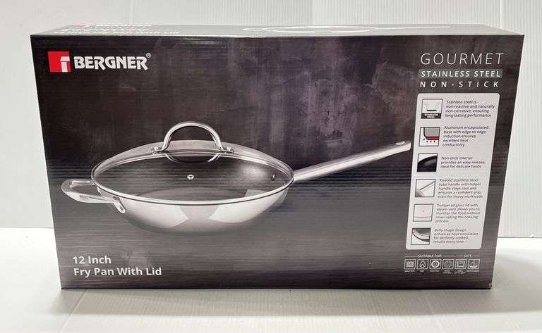 Bergner frying pan with lid, 12", NIB - Albrecht Auction Service