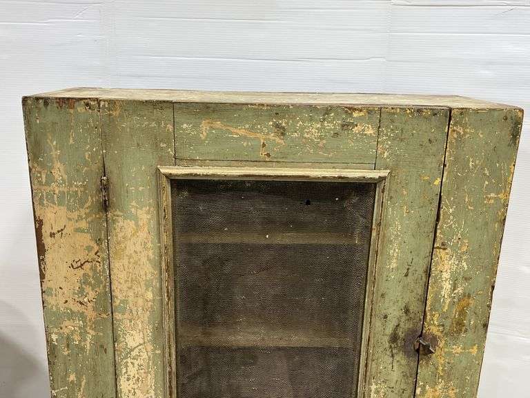 Primitive pie safe, 32"W x 11"D x 39"H, has some tears on the screen ...