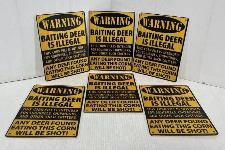 (6) "Warning, Baiting Deer is Illegal" fiberboard sign, 6" x 8", new ...