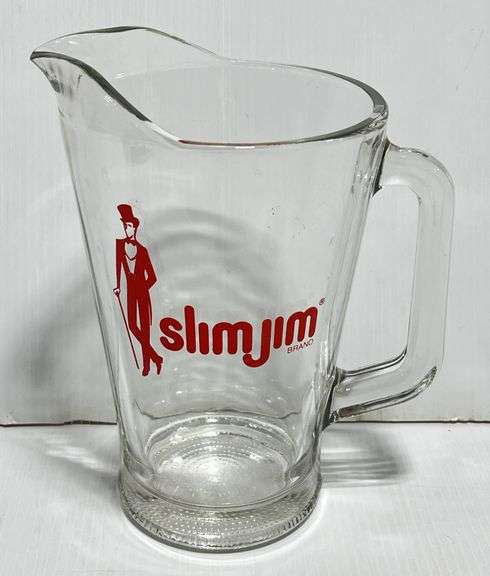 "Slim Jim" glass beer pitcher, approx. 9"H, good - Albrecht Auction Service