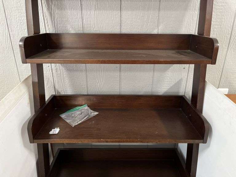 Walnut wood five-shelf ladder bookcase/display shelf with open back ...
