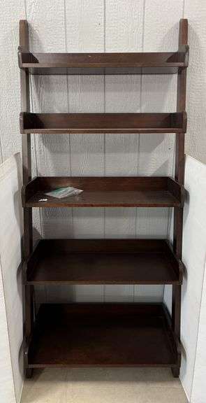 Walnut wood five-shelf ladder bookcase/display shelf with open back ...