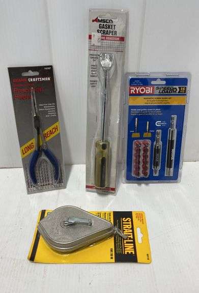 (4) Tools, include: Craftsman precision long reach pliers, Strait Line ...