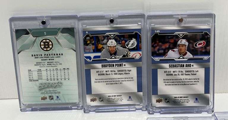 (5) Hockey cards, include: David Pastrnak, Sebastian Aho, Brayden Point ...