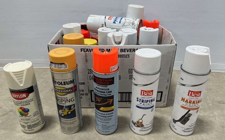Spray paints, includes: (6) White inverted, (2) Yellow inverted, and ...