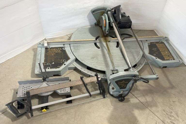 Delta sawbuck framing and trim saw, 52"W x 36"D x 12"H, good - Albrecht ...