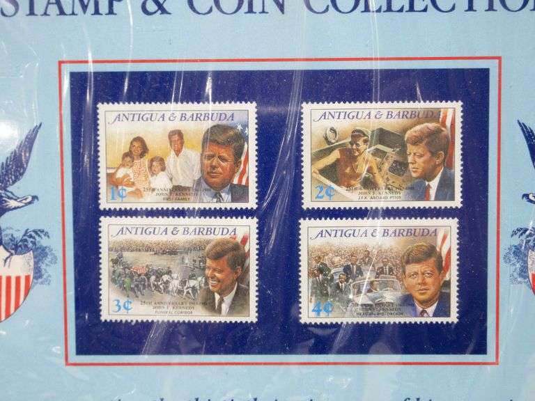 JFK Commemorative stamp and coin collection, bicentennial wagon train ...
