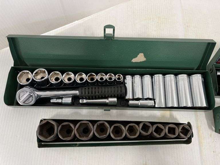 (22) Pieces of 1/4" drive socket set, 3/8" drive socket set, and (2 ...