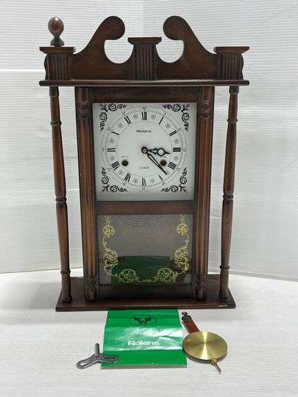 Rolens 31-day wall clock, key and paperwork inside pendulum, 14"W x 19 ...