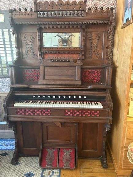 Antique walnut pump organ, over 100 years old, it was donated to the ...