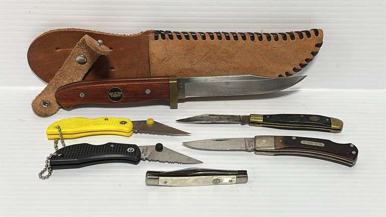 Buck knife with sheath, Old Timer by Schrade pocket knife, and various ...
