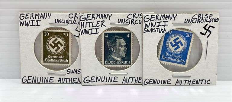 (3) German stamps, includes: 1- Hitler, unused; 2- Nazi, unused ...