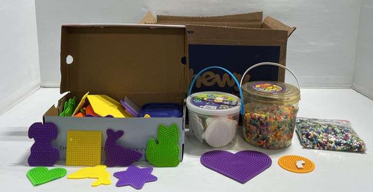 Perler bead crafts with forms beads and book - Albrecht Auction Service