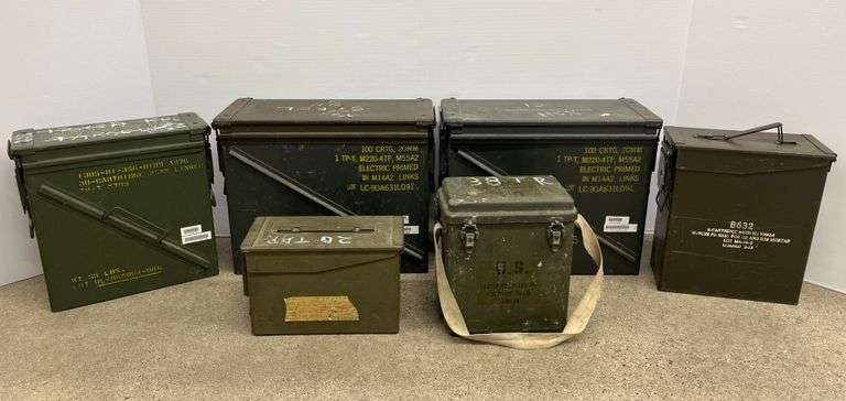 (6) Military Metal Ammo Storage Containers, Large Sizes, Airtight ...