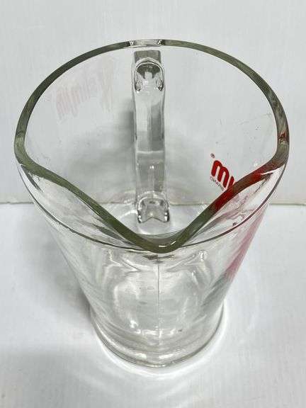 "Slim Jim" glass beer pitcher, approx. 9"H, good - Albrecht Auction Service