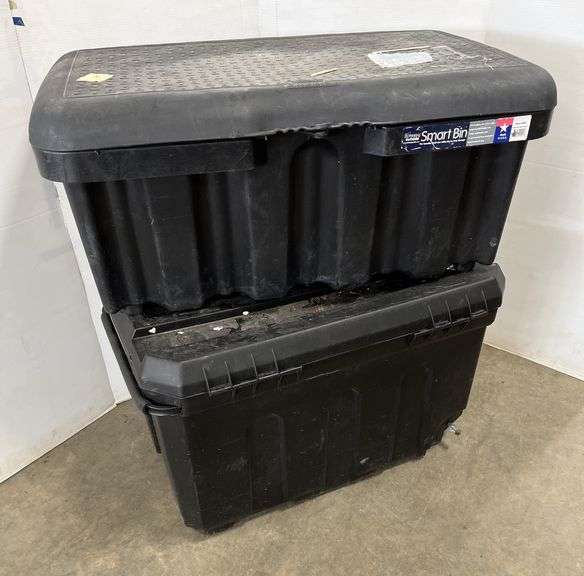 (2) Large plastic storage bins/trunks, include: Stanley, 36"W x 21"D x ...