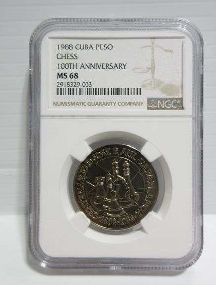 100th Anniversary Cuban peso, chess pieces obverse, extremely rare ...