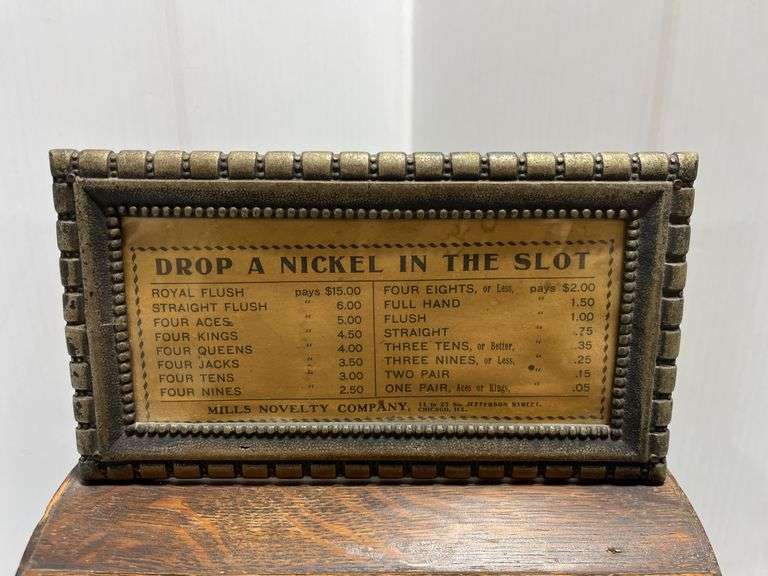 Antique counter top slot machine, made by Mills Novelty Co., 10"W x 16 ...