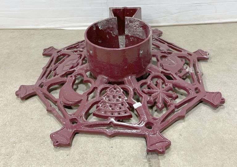 Metal Christmas tree base, maroon in color, 22"W - Albrecht Auction Service