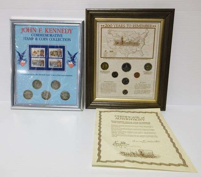 JFK Commemorative stamp and coin collection, bicentennial wagon train ...