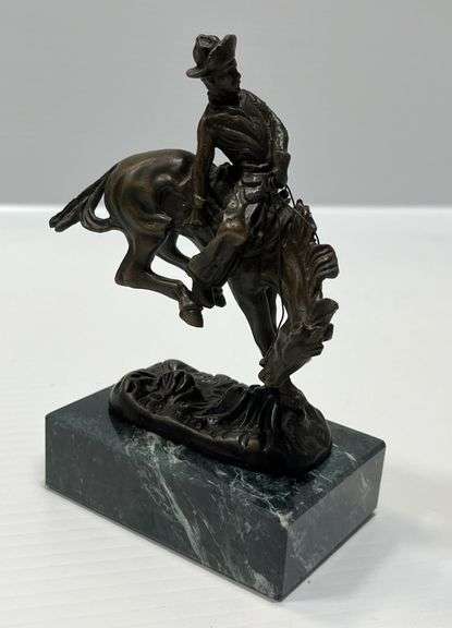 Fine older Remington miniature bronze on marble base, stands- 5"H ...